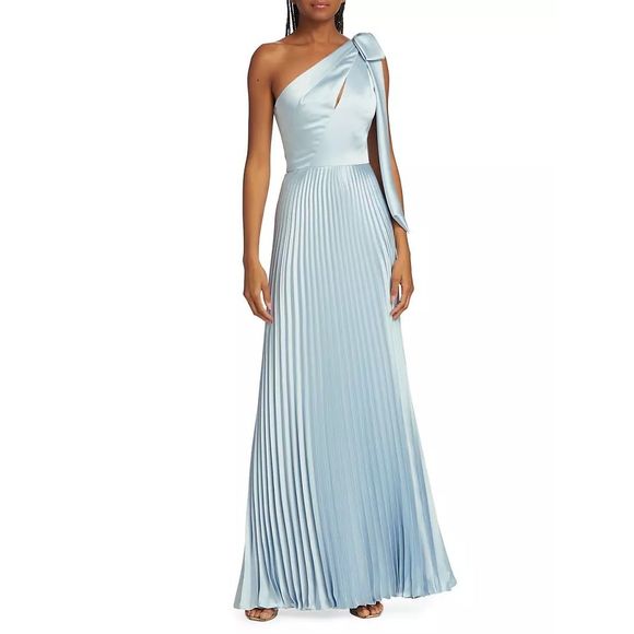 Amsale | Dresses | Amsale Satin Oneshoulder Pleated Gown | Poshmark